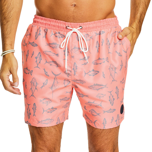 Men’s Fish Print Swim Shorts – Elastic Waist, Mesh Lined – LAGACI